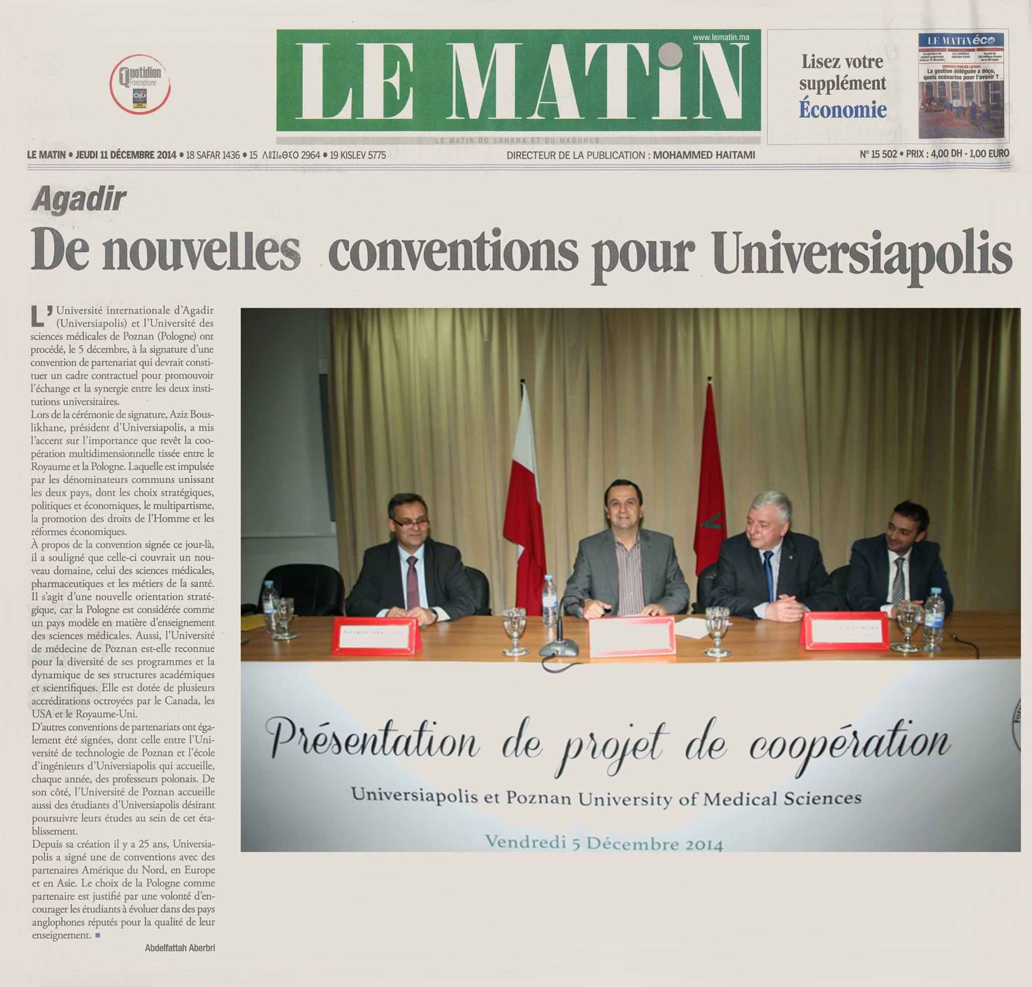 De nouvelles conventions pour Universiapolis d’Agadir - Ecole ...